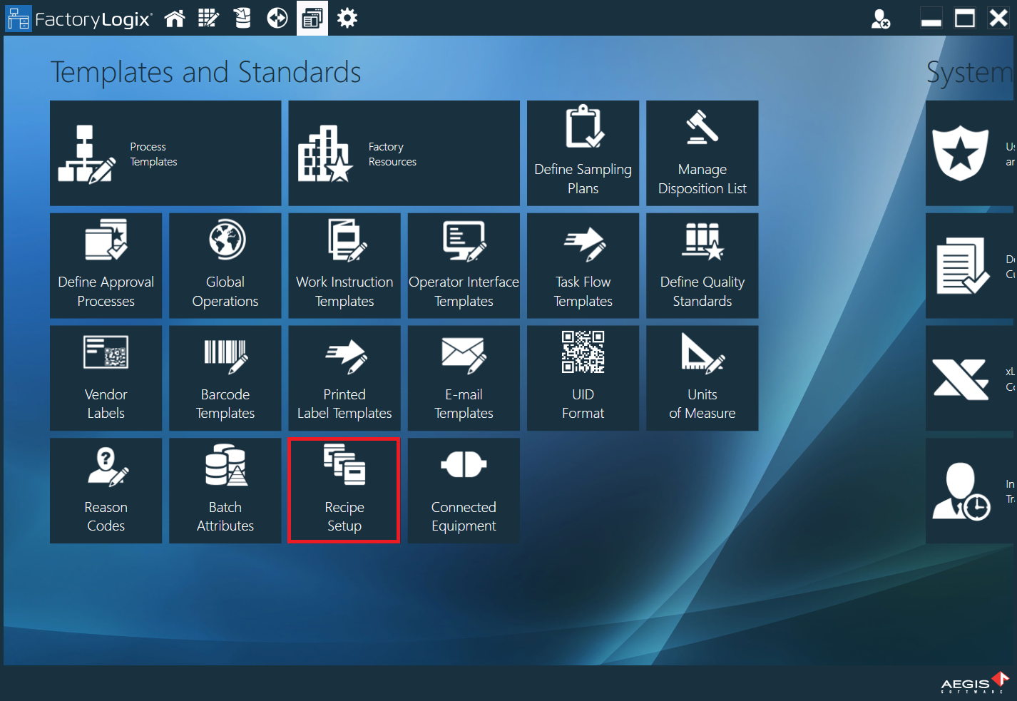 Manage recipes by operation