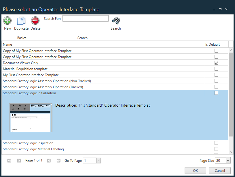 Operator Interface templates