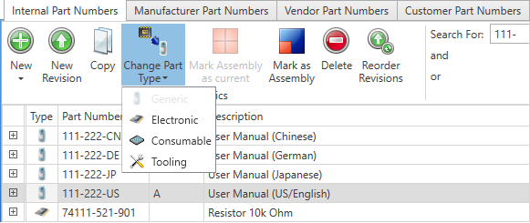 Change the part type