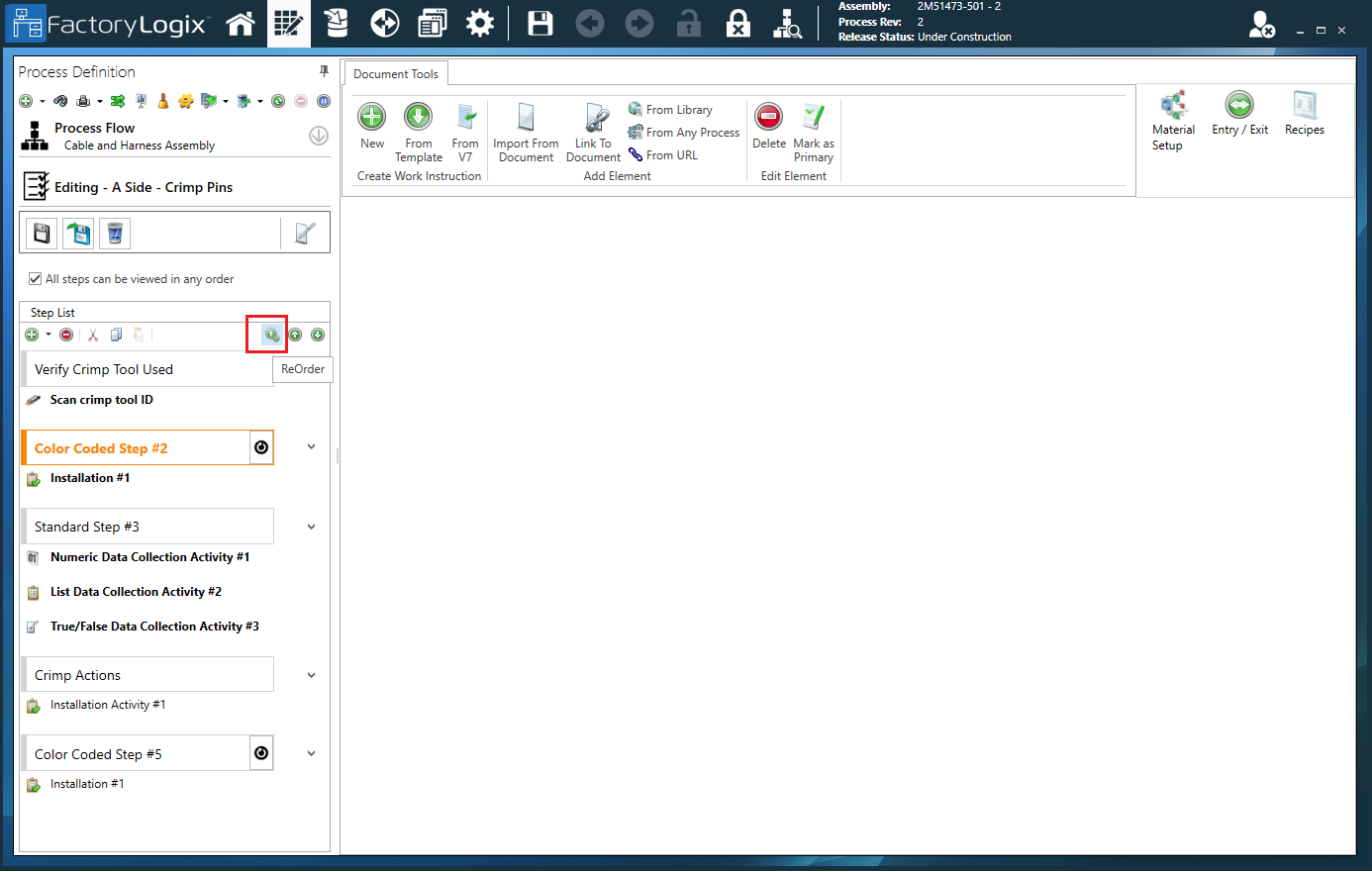 Drag and drop to reorder steps and activities