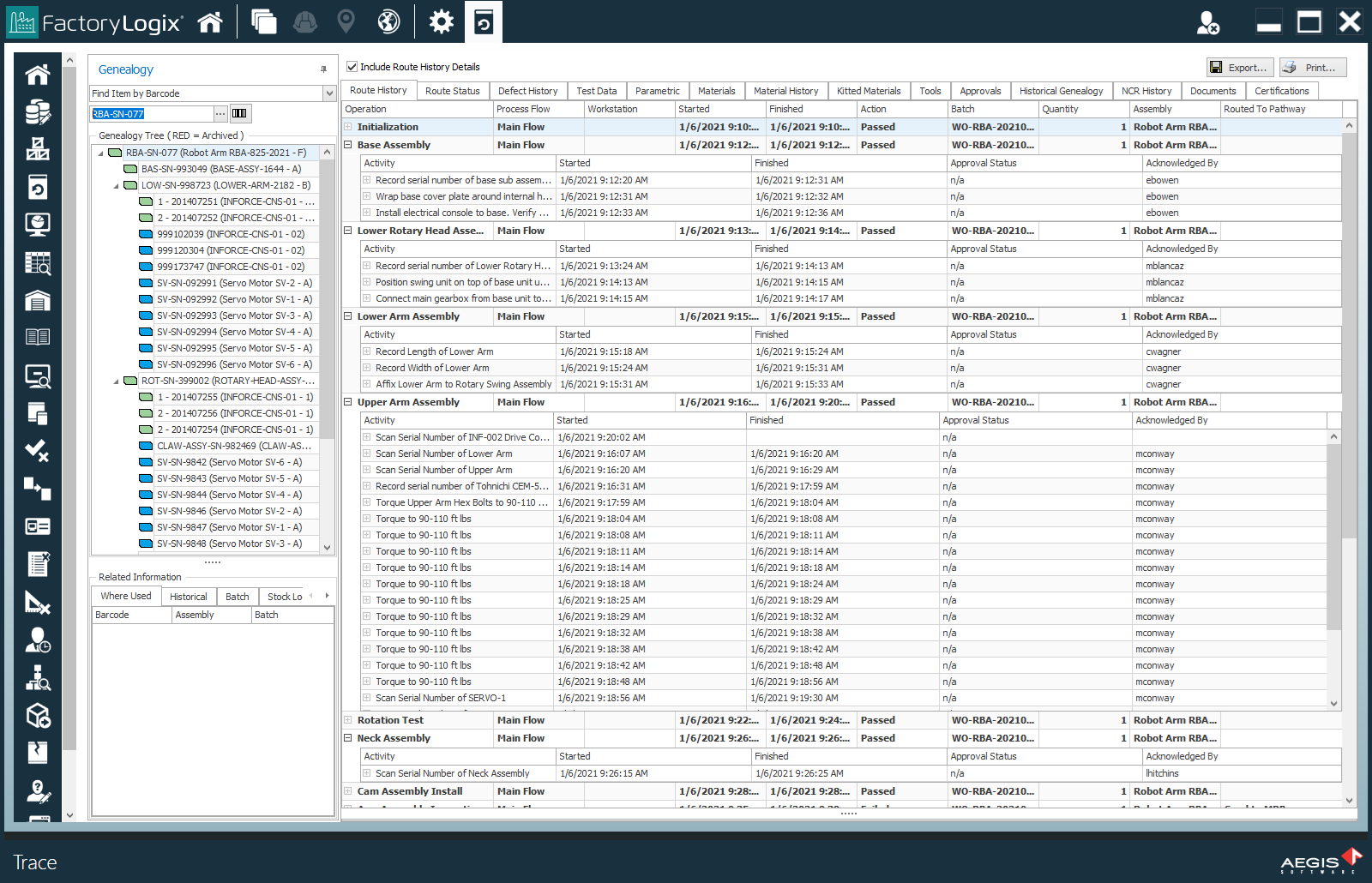 Export or print traceability data